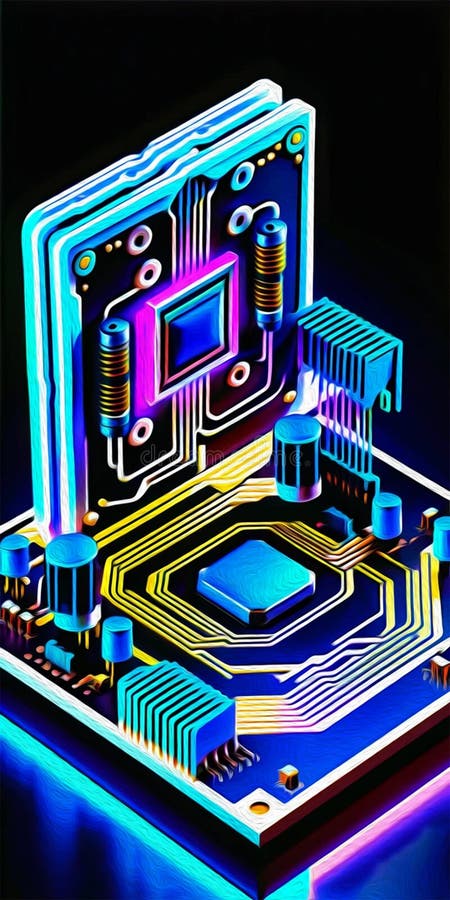 Abstract Computer Processor Pattern in Neon Colors. Oil Paint Stock ...