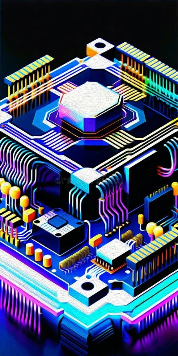 Abstract Computer Processor Pattern in Neon Colors. Oil Paint Stock ...