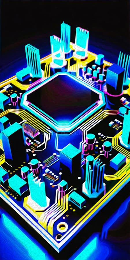 Abstract Computer Processor Pattern in Neon Colors. Oil Paint Stock ...