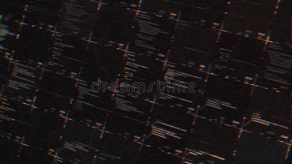 Abstract Computer Script Source Code with Glitch Effect. Animation. Screen of Web Developing ...