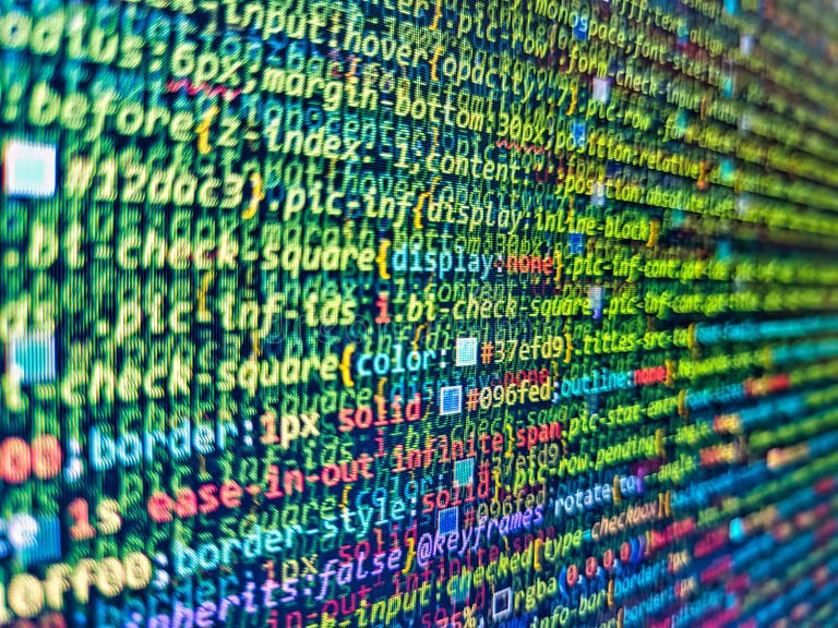 Abstract Computer Script Source Code. Computer Screen Shot with Binary Code and Smartphone ...