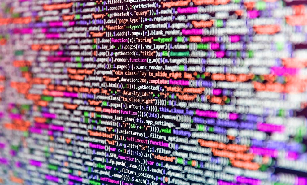 Abstract Computer Script Source Code. Tensorflow AI Concept. Screen of Web Developing Javascript ...
