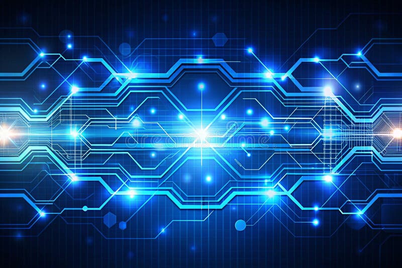 Abstract Computer Technology Blue Background with Circuit Board Lines Stock Illustration ...