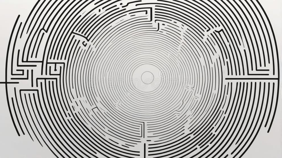 Abstract Concentric Circles Creating a Maze Like Pattern with Black ...