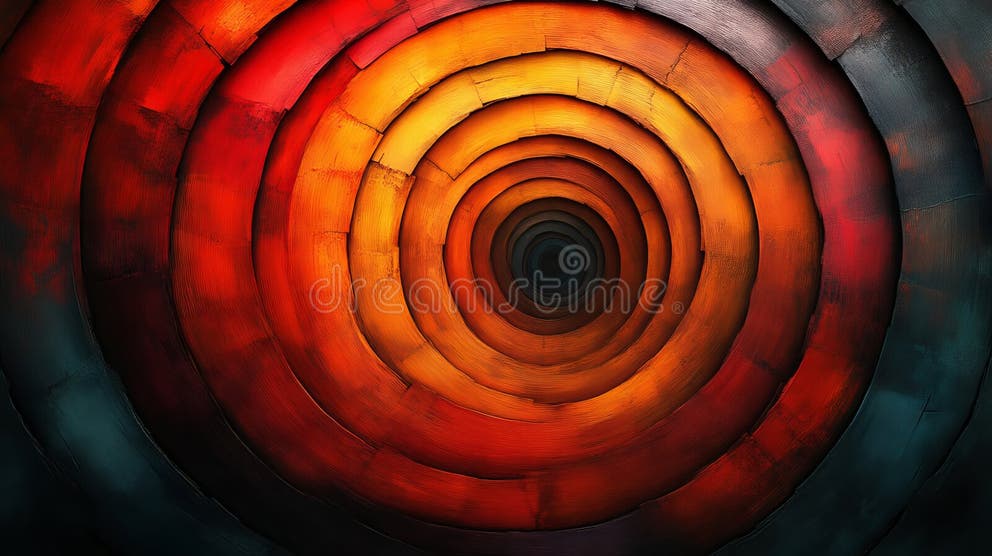 Abstract Concentric Circles in Warm Colors, Digital Art. Visual Depth ...