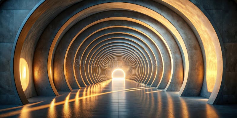 Abstract Concentric Circular Passageway Leading To a Bright Light at ...