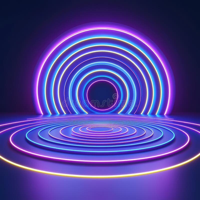 Abstract Concentric Waves, Vivid Neon Colors, Glowing Core, 3D ...