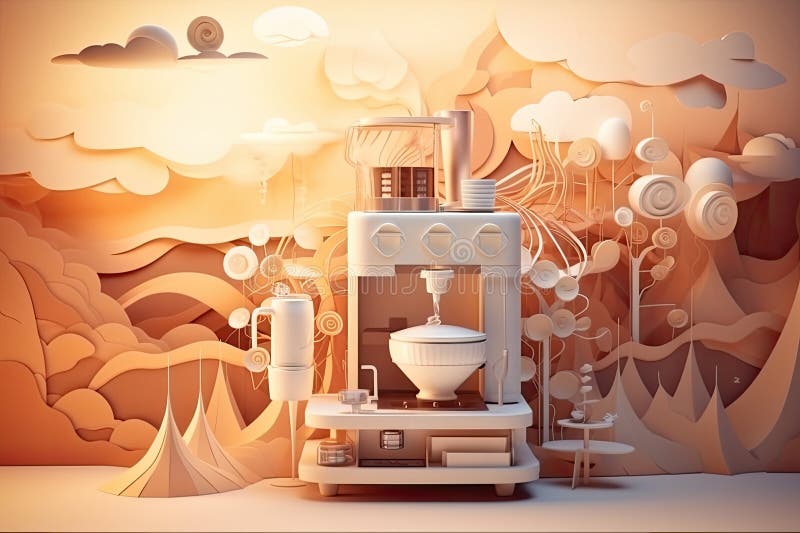 Abstract Concept Art, Making Coffee in Coffee Machine in Cozy Cafe ...