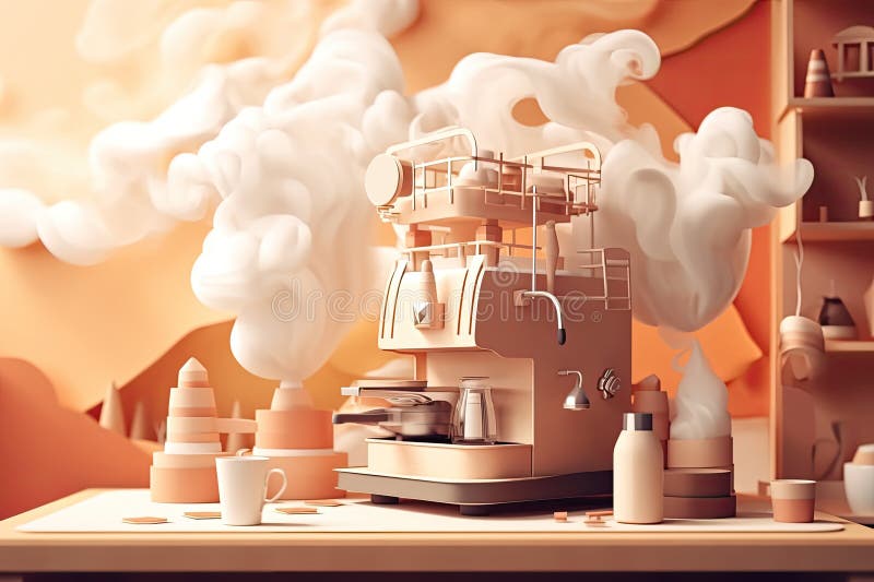 Abstract Concept Art, Making Coffee in Coffee Machine in Cozy Cafe ...