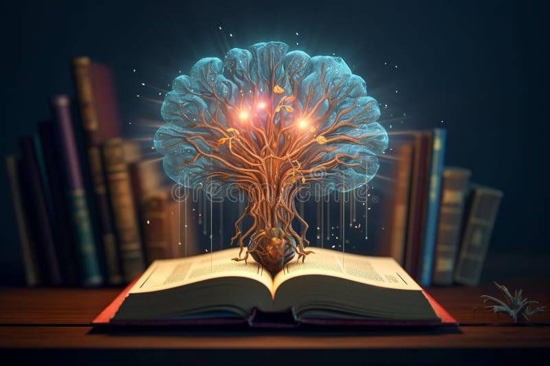 Abstract Concept with Book and Tree Brain. Stock Illustration ...