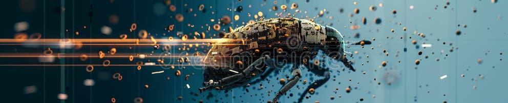 An Abstract Concept of a Bug Dissolving into Pixels Representing the ...