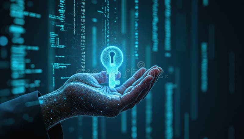 Abstract Concept Data Ownership, Cybersecurity. Glowing Hand Holds ...