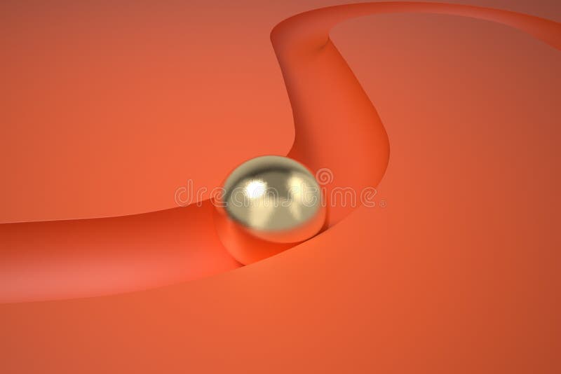 Abstract Concept Illustration, Gold Ball on Grooved Track Racing. 3D ...
