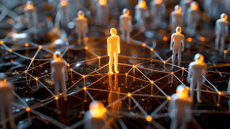 Illuminated Digital Human Figures on a Network Grid, Symbolizing ...