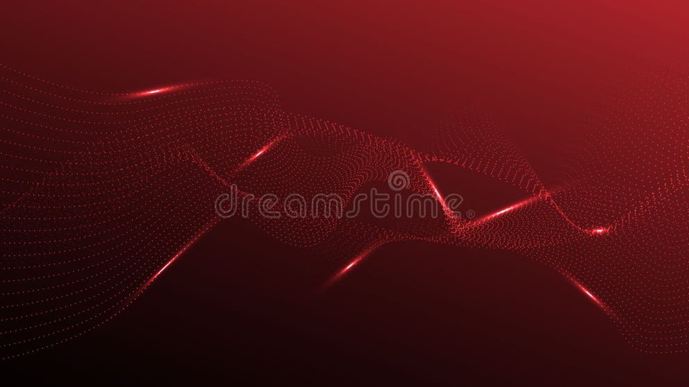 Abstract Concept Lines Wave Dynamic Particle Pattern on Red Background ...