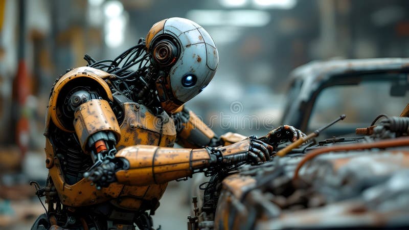 Abstract Concept of an Old Rusty Robot Working in a Factory ...