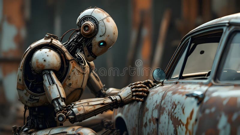 Abstract Concept of an Old Rusty Robot Working in a Factory ...