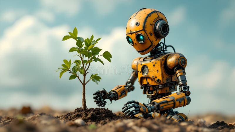 Abstract Concept of an Old Rusty Robot Working in Garden Cleaning and ...