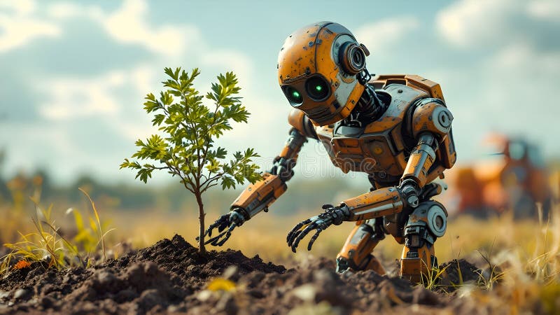 Abstract Concept of an Old Rusty Robot Working in Garden Cleaning and ...