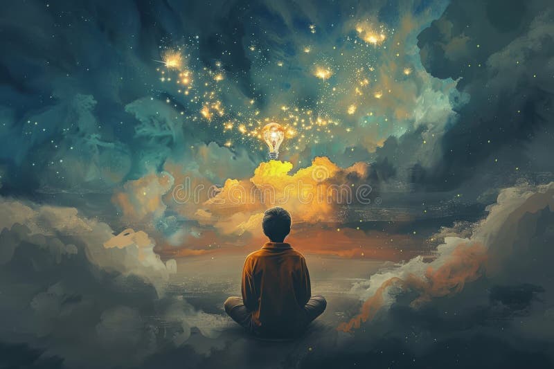 Abstract Concept of Thoughts and Ideas, Light Blue Tones with Flowing ...