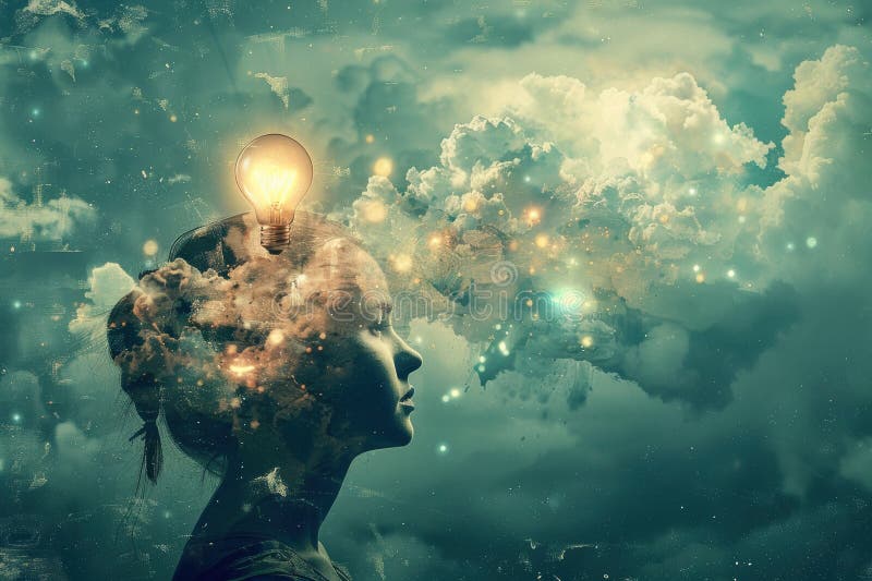 Abstract Concept of Thoughts and Ideas, Light Blue Tones with Flowing ...