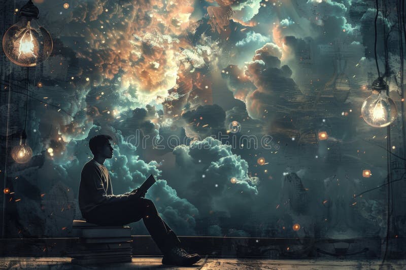 Abstract Concept of Thoughts and Ideas, Light Blue Tones with Flowing ...