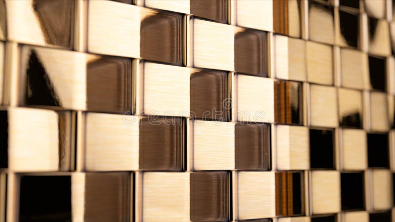 Abstract Concept. a Wall of Many Moving Metallic Gold Cubes. Shadow on ...