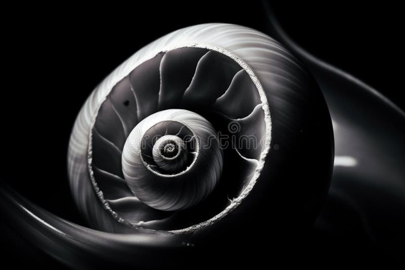 Abstract Conceptual Illustration of a Shell in Black and White High ...
