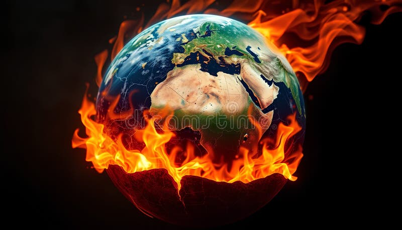 Abstract Conceptual Image of Earth on Fire, Symbolizing Global Warming ...