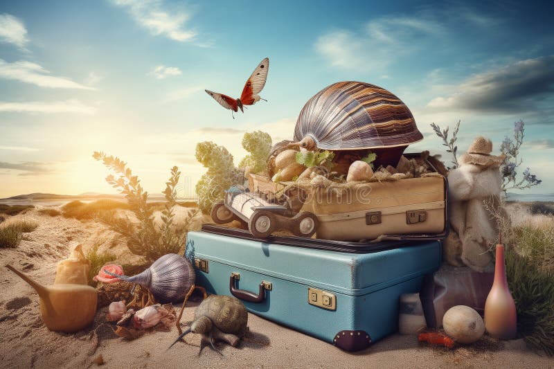 Abstract Conceptual Surreal Collage of a Summer Vacation Theme with a ...