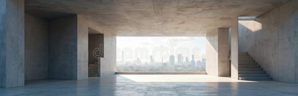Abstract Concrete Architecture Render Modern Futuristic Design Featuring Open Empty Space ...