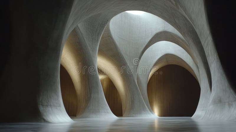 Abstract Concrete Cave Interior Architecture Stock Illustration ...