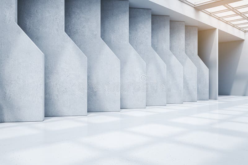 Abstract Concrete Gallery Interior with Sunlight and Shadows. Stock ...