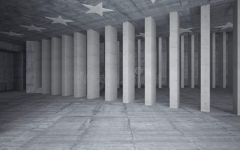 Abstract Concrete Interior with Future Columns and Decor in the Form of ...