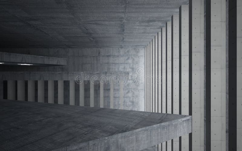 Abstract Concrete Interior with Future Columns and Lights in the Form ...