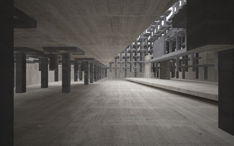 Abstract Concrete Interior Multilevel Public Space with Window. Stock ...