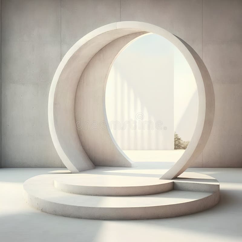 Abstract Concrete Scene with Round Podium, 3d Render, Square ...