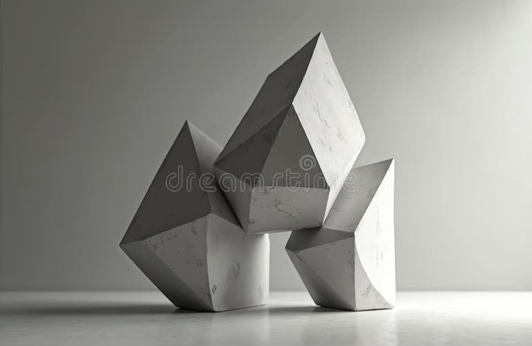 Abstract Concrete Sculpture with Sharp Angular Geometric Shapes. Modern ...