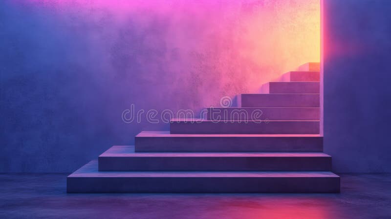 Abstract Concrete Stairs with Neon Glow, Modern Minimalist Design Stock ...