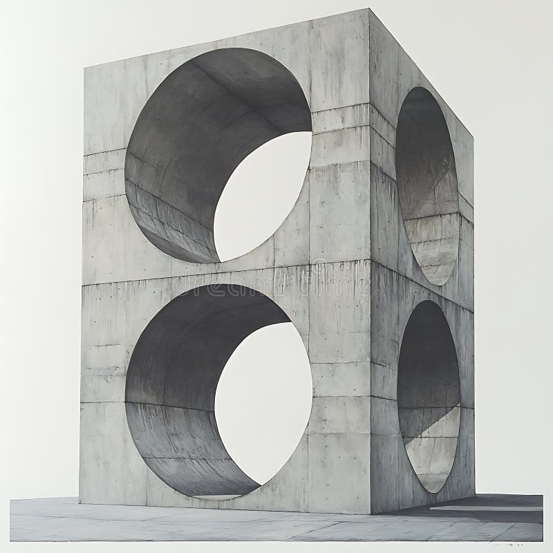 Abstract Concrete Structure with Circular Cutouts Architectural Design ...