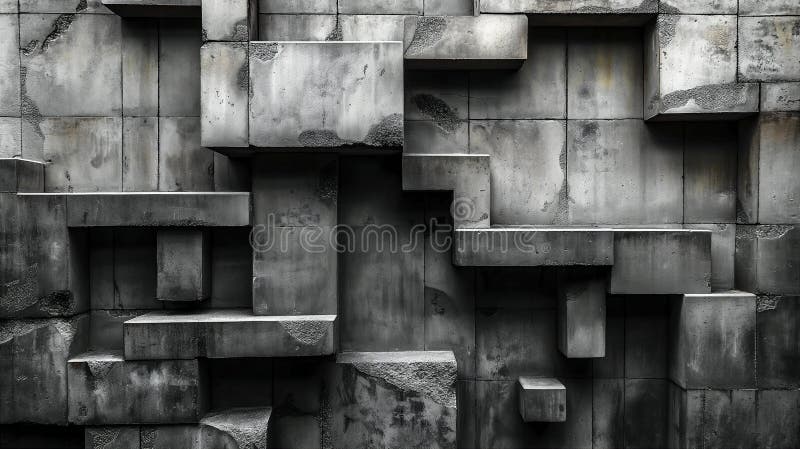 Abstract Concrete Structure with Rough Layered Blocks and Varying ...