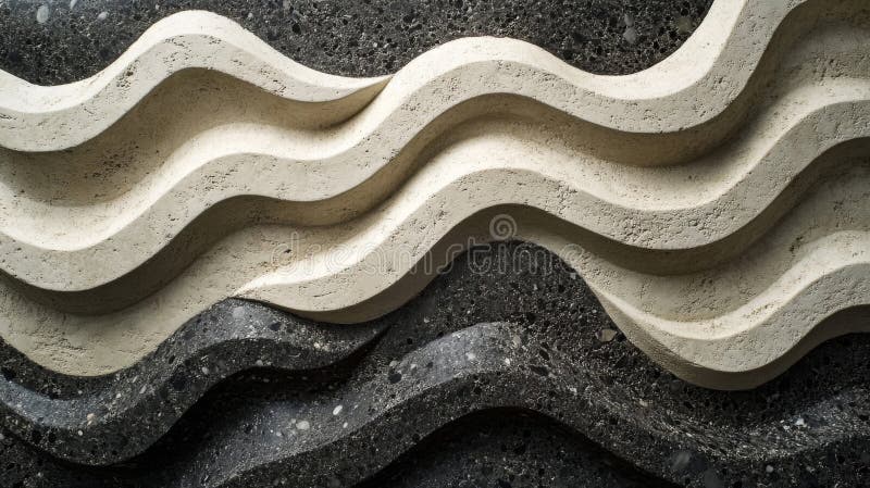 Abstract Concrete Wall Sculpture with Wavy Forms Stock Illustration ...