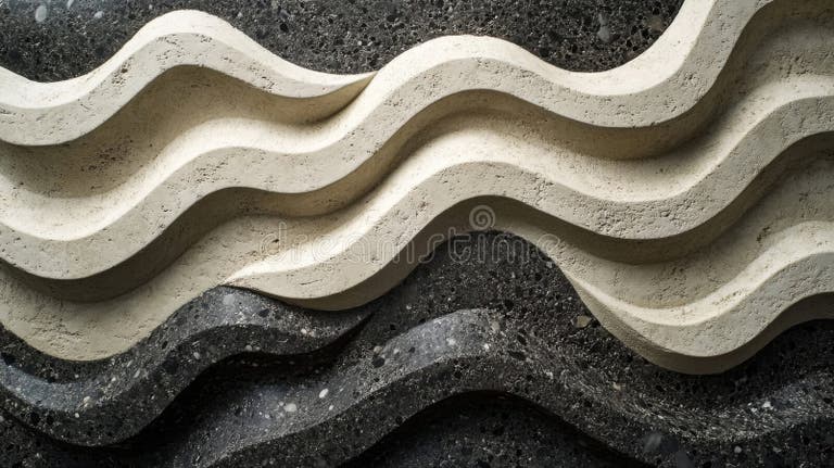 Abstract Concrete Wall Sculpture with Wavy Forms Stock Illustration ...