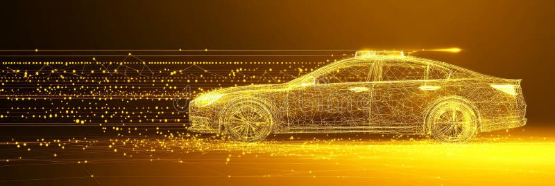 Abstract Connected Car on Yellow Technology Background, Dot and ...