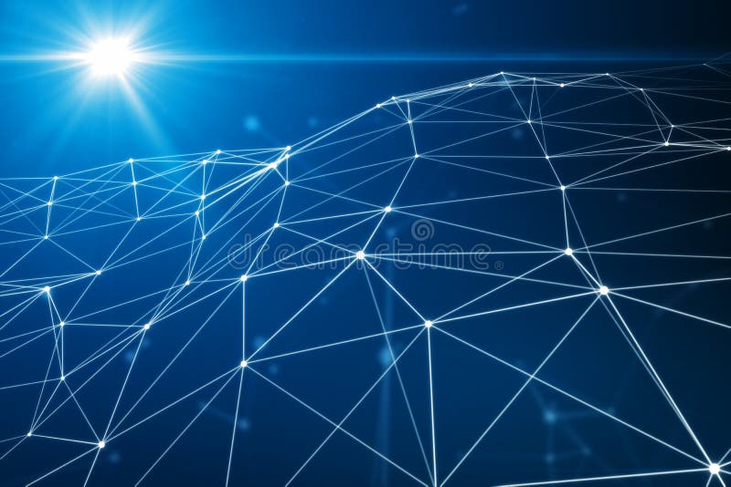 Abstract Connected Dots on Bright Blue Background Stock Illustration ...