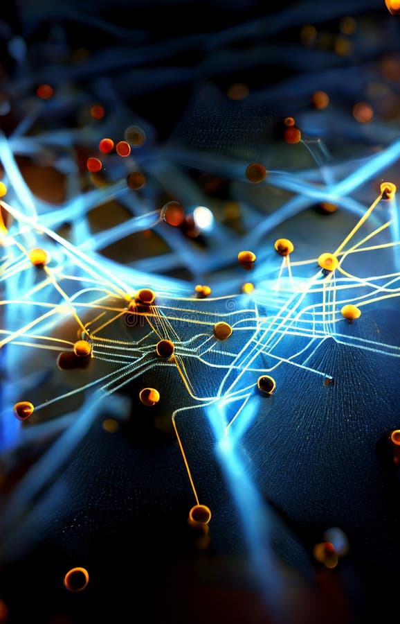 Abstract Connected Dots on Bright Blue Background. Technology Backdrop ...