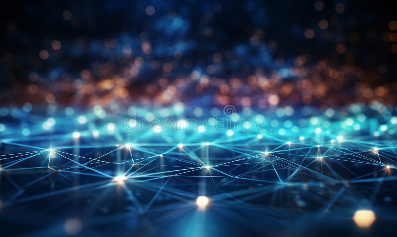 Abstract Connected Dots and Lines on Blue Background. Communication and ...