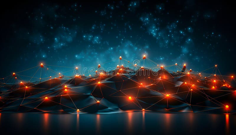 Connected Network Graphic on a Black Screen, AI Generated Stock ...