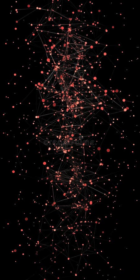 Abstract Connected Nodes in Red and Black Space with Dots and Lines ...