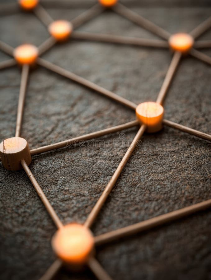Abstract Connection Network with Wooden Nodes and Soft Lighting Stock ...